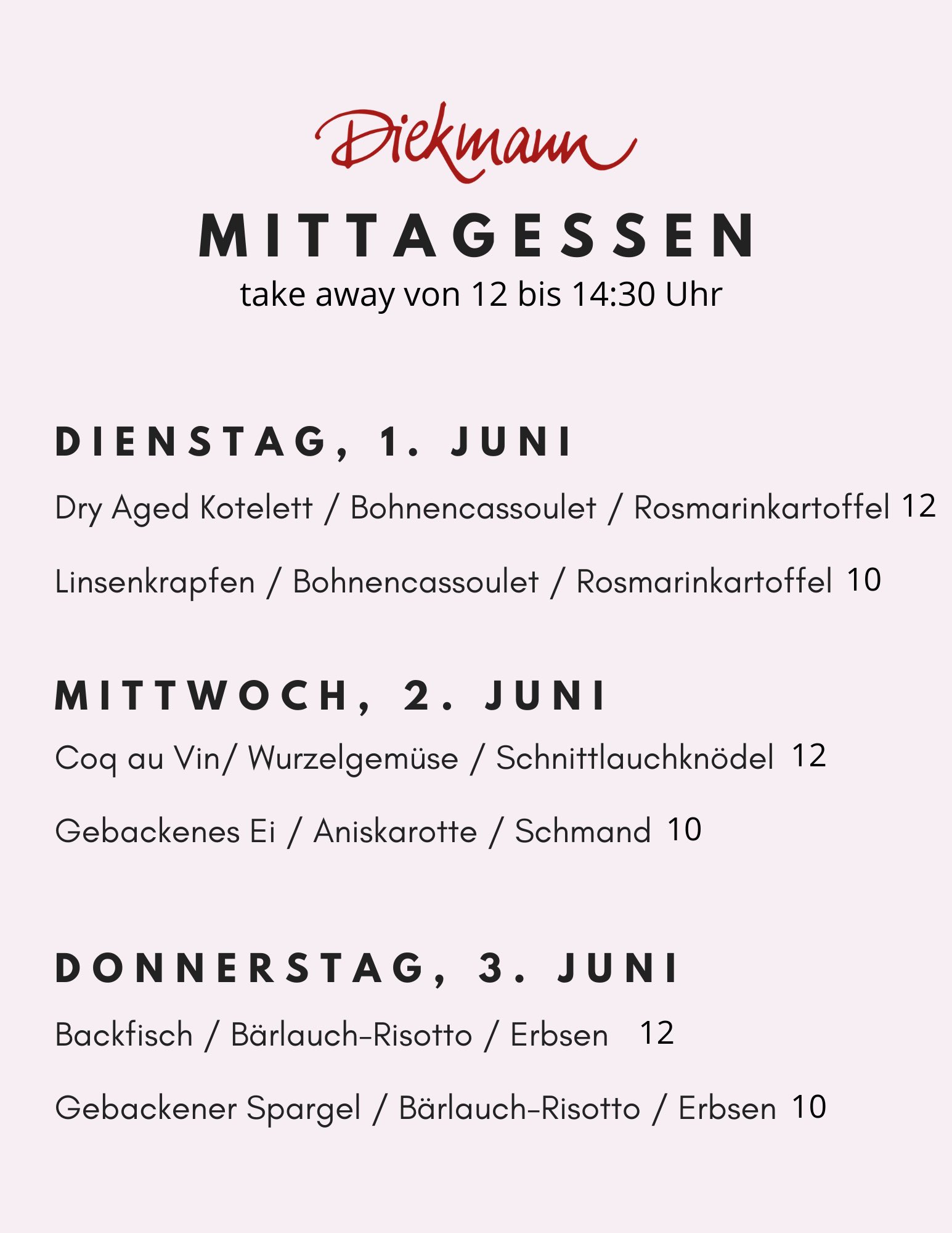 Diekmann | Berlin | Speisekarte